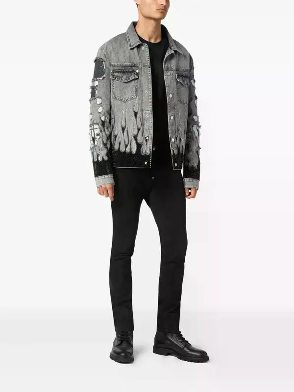 Philipp Plein Strass Flame Oversize Denim Jacket