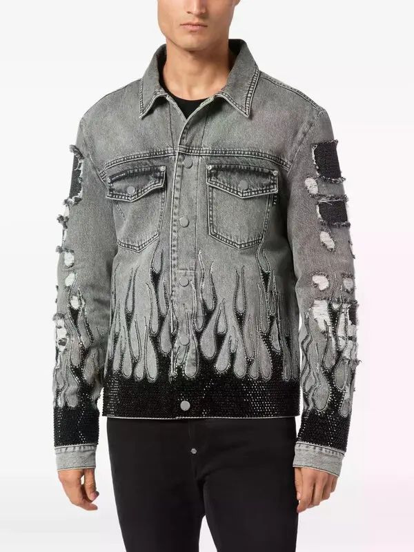 Philipp Plein Strass Flame Oversize Denim Jacket