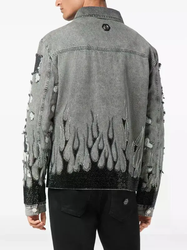 Philipp Plein Strass Flame Oversize Denim Jacket