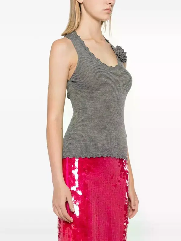 Blumarine Knitted Tank Top With Floral Appliqu