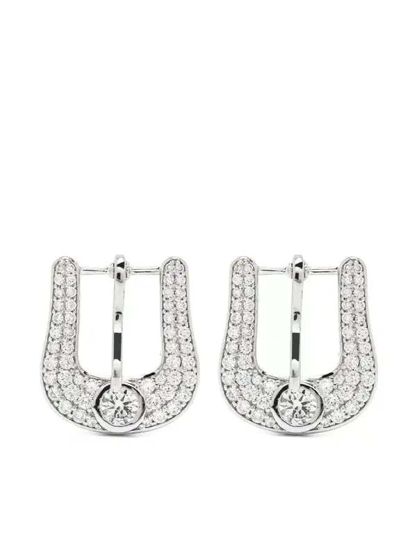 ROSES METALS 14kt White Gold Diamond Buckle Earrings - Silver