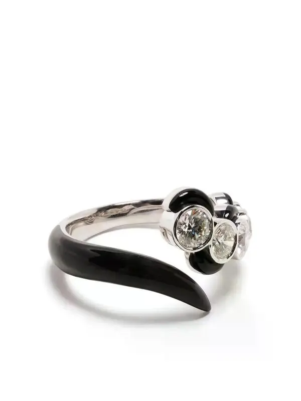 Nikos Koulis 18kt White Gold Diamond And Enamel Ring - Silver