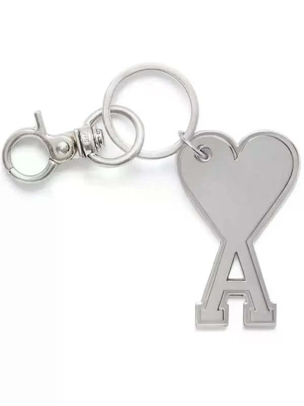 AMI Paris Metallic Logo Charm Keyring - Silver
