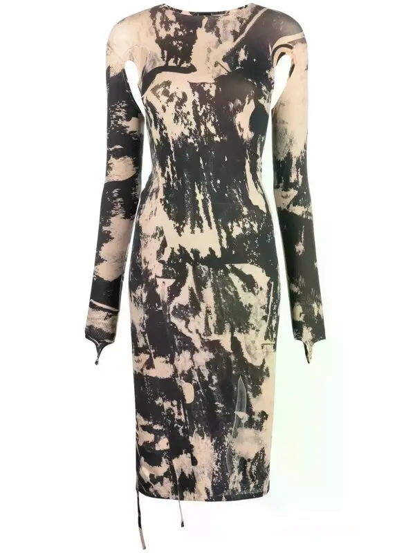 ANDREĀDAMO Painterly-print Cut-out Midi Dress