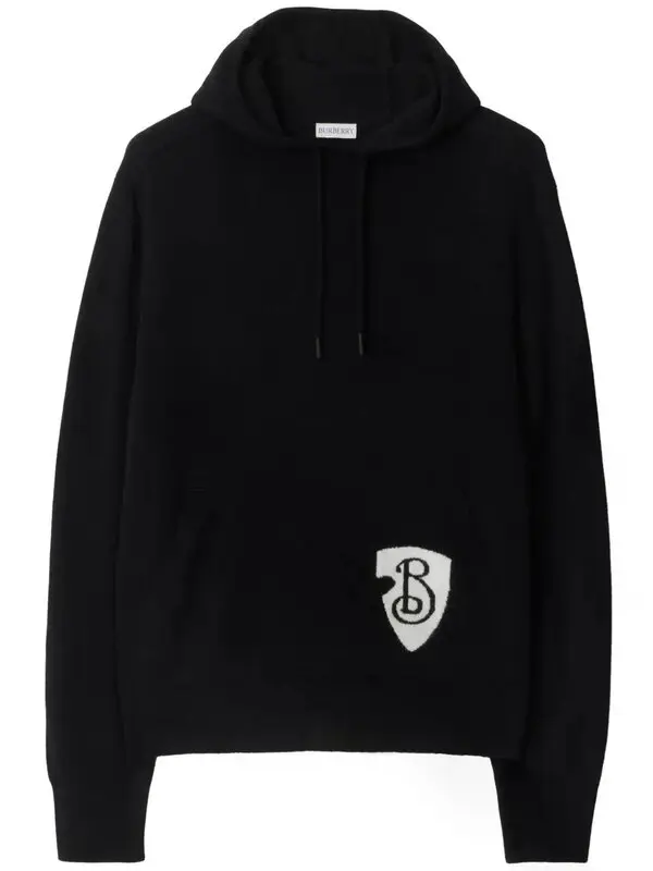 Burberry Wool Blend Intarsia-knit Logo Hoodie