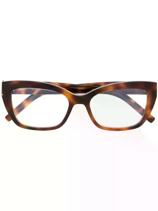 Saint Laurent Logo-engraved Tortoise Cat-eye Glasses - Brown