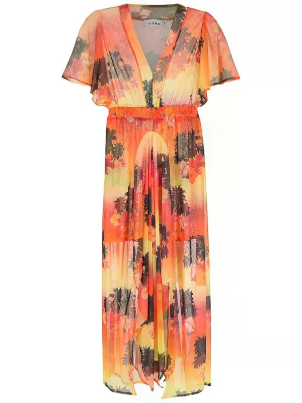 AMIR SLAMA Half-sleeves Long Dress - Orange