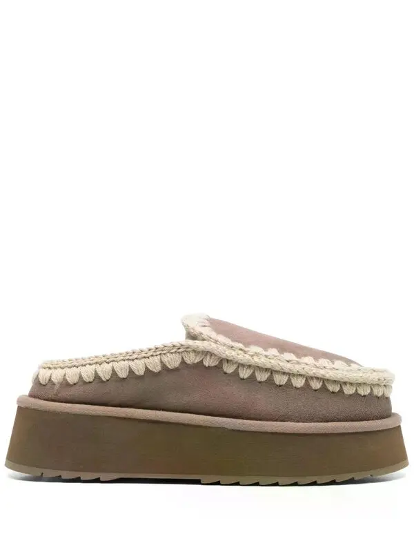 Mou Sheepskin Suede Slippers With Flatform Sole