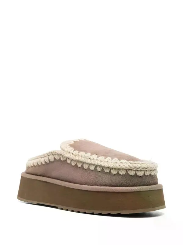 Mou Sheepskin Suede Slippers With Flatform Sole