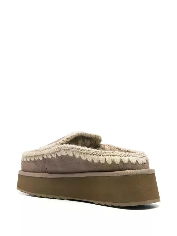 Mou Sheepskin Suede Slippers With Flatform Sole