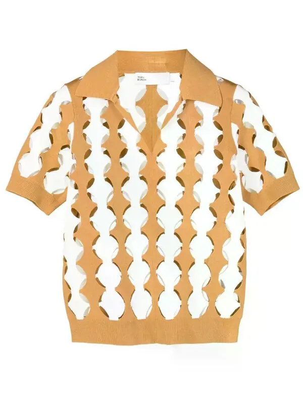 Tory Burch Cut-out Polo-collar T-shirt - Brown
