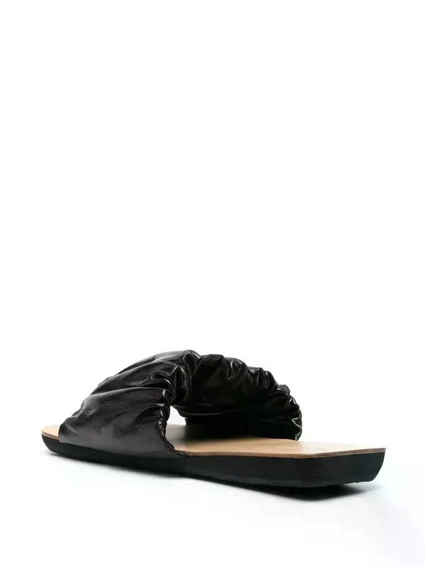 JIL SANDER Leather Gathered Detail Slides - Black