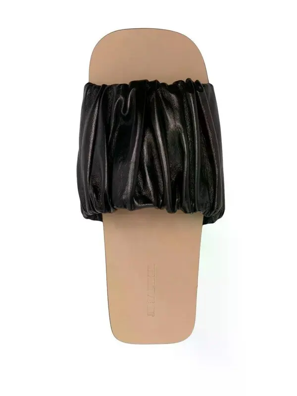 JIL SANDER Leather Gathered Detail Slides - Black
