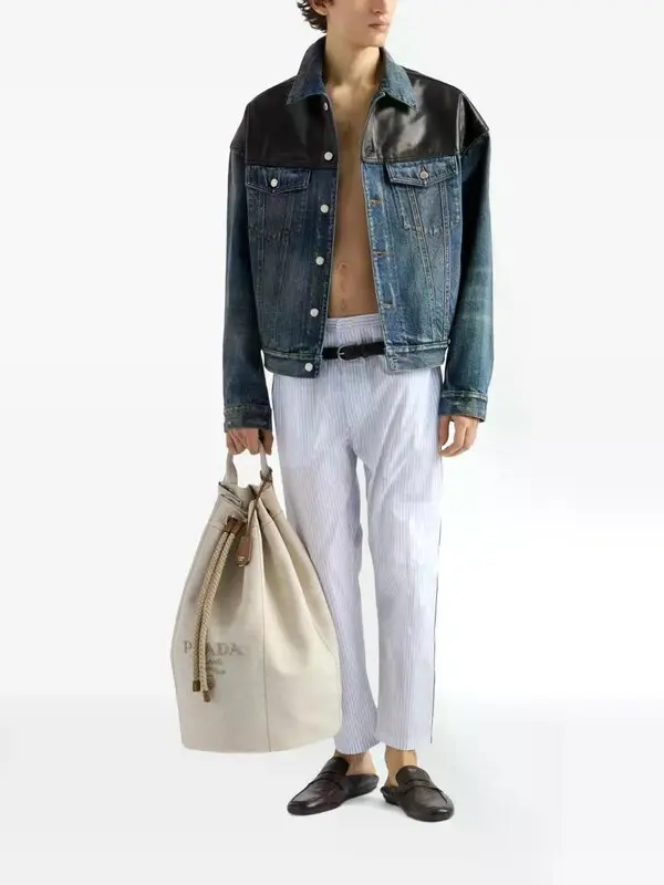 Prada Logo-embroidered Linen Blend Backpack - Neutrals