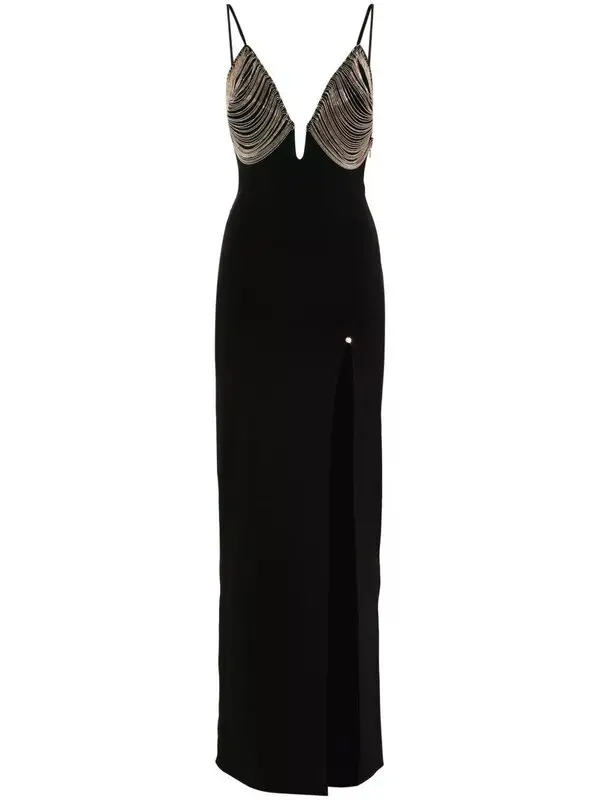 NISSA Fringe-detail Maxi Dress