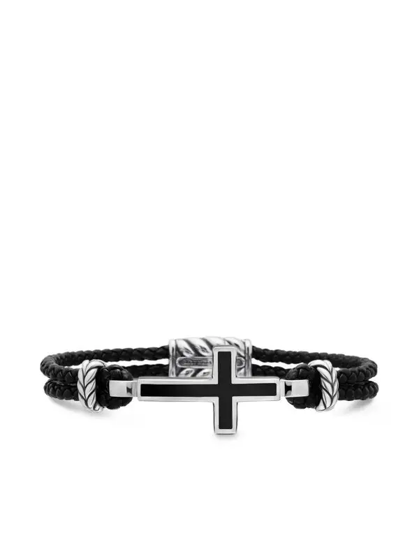 David Yurman Sterling Exotic Stone Cross Leather Bracelet