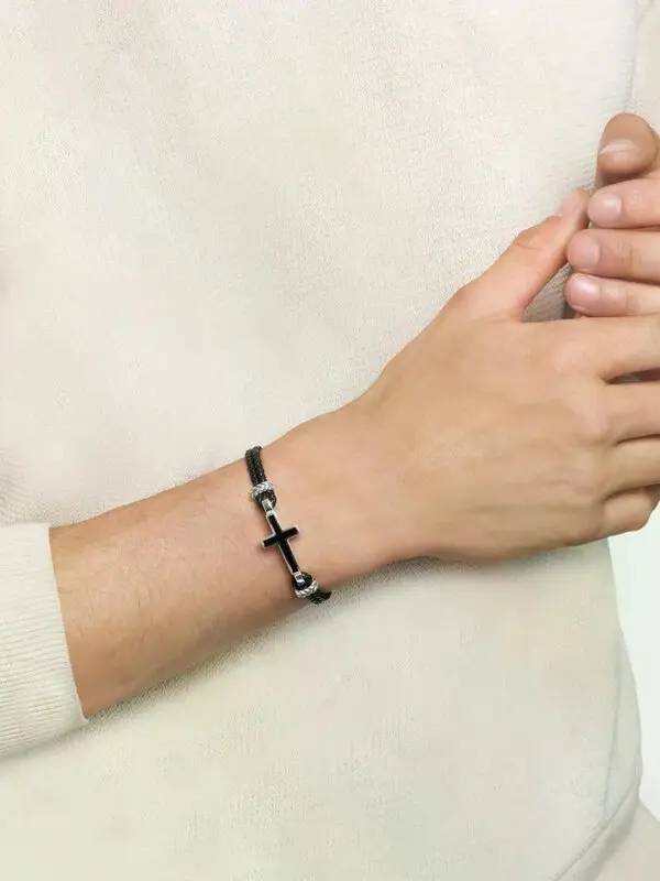David Yurman Sterling Exotic Stone Cross Leather Bracelet