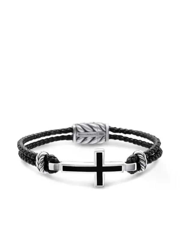 David Yurman Sterling Exotic Stone Cross Leather Bracelet