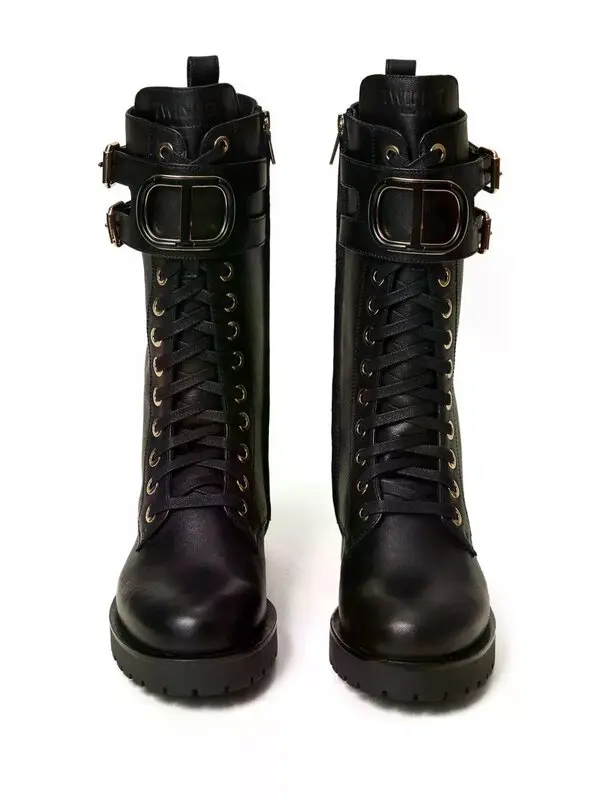 TWINSET Oval T Leather Combat Boots
