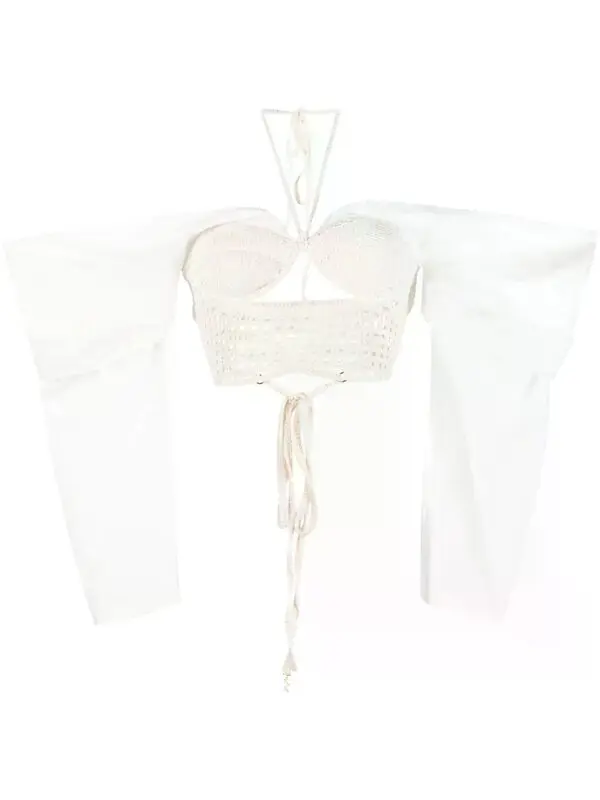THE MANNEI Draped-sleeves Crochet-knit Blouse - Neutrals