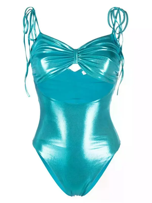 Amen Laminated-jersey Ruched Swimsuit - Blue