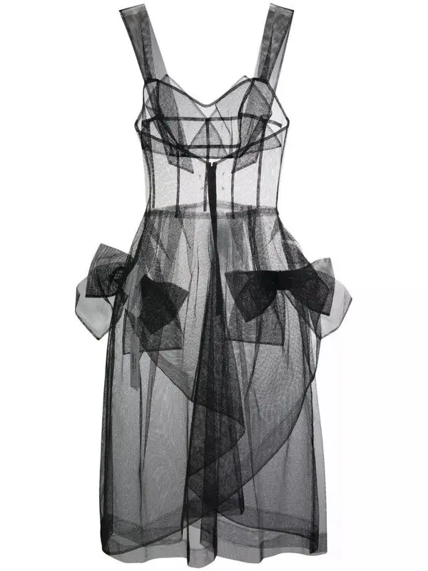 MAISON MARGIELA Bow-appliqué Tulle Midi Dress - Black