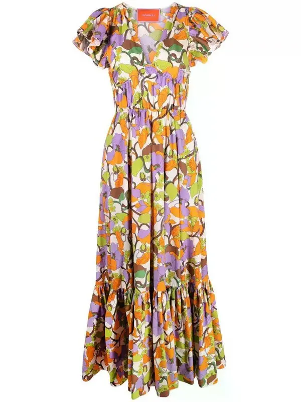 La DoubleJ Abstract Floral-print Cotton Midi Dress