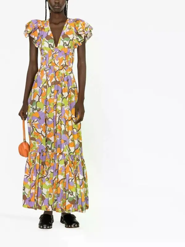 La DoubleJ Abstract Floral-print Cotton Midi Dress