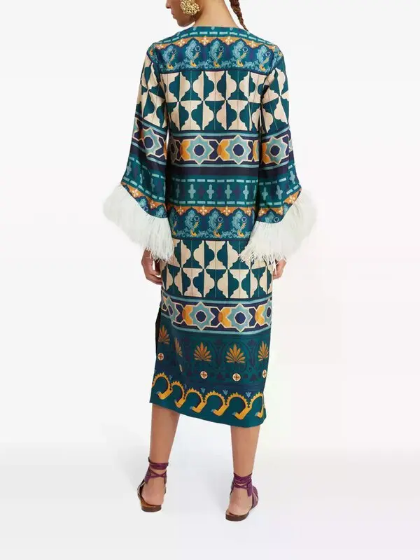 La DoubleJ Feather-trim Kaftan Dress