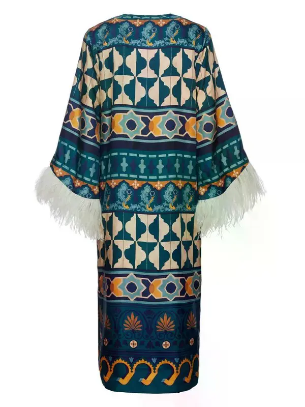 La DoubleJ Feather-trim Kaftan Dress