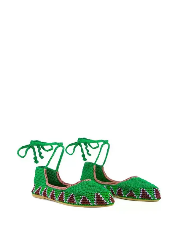 KASHURA Crochet Ballet Flats - Green