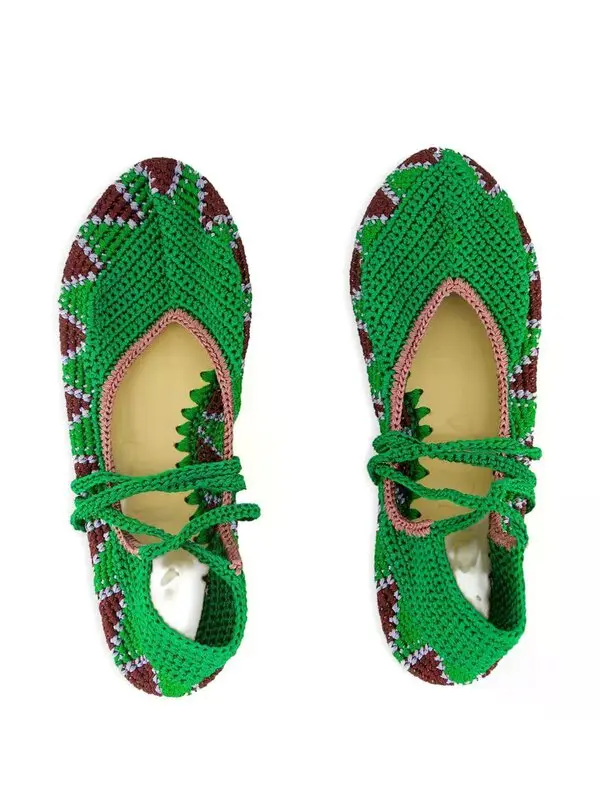 KASHURA Crochet Ballet Flats - Green