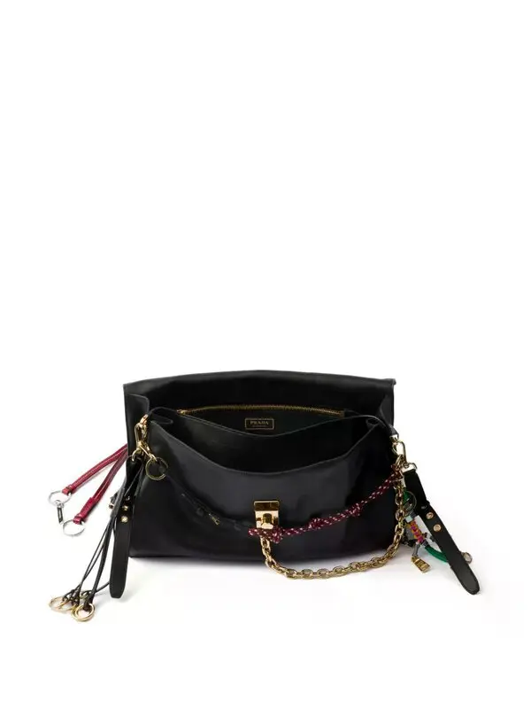 Prada Soft Sound Leather Shoulder Bag - Black