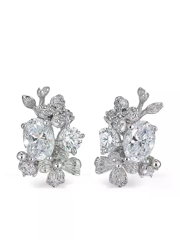 ANABELA CHAN 18kt White Gold Posy Diamond Stud Earrings - Silver