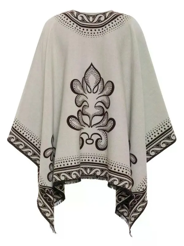La DoubleJ Two-tone Botanical Print Wool-silk Blend Poncho