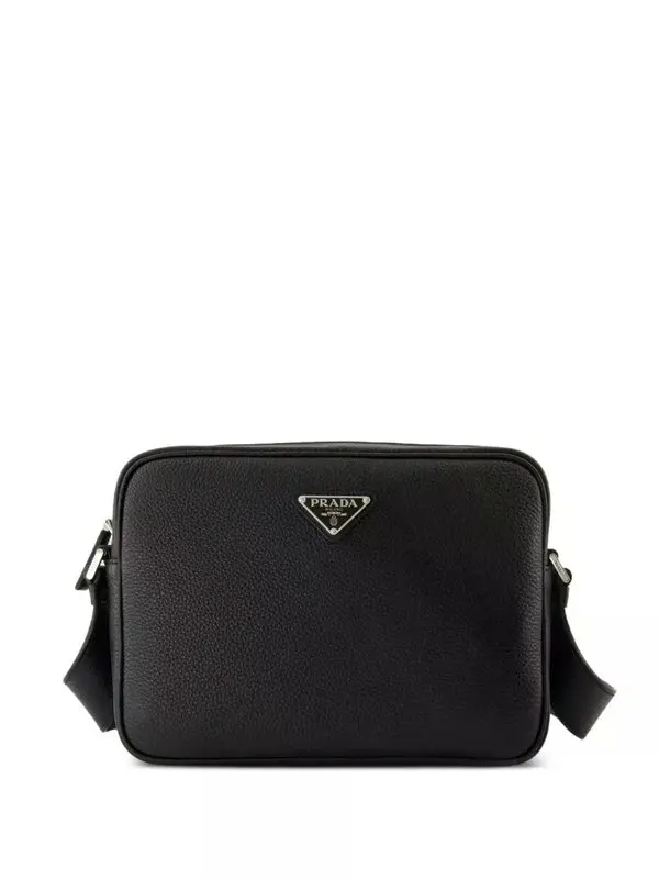 Prada Logo-plaque Leather Shoulder Bag - Black