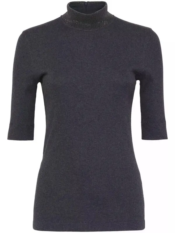 Brunello Cucinelli High-neck Ribbed T-shirt - Black