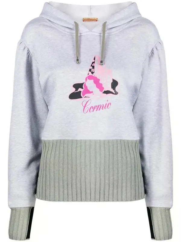 CORMIO Graphic-print Cotton Hoodie - Grey
