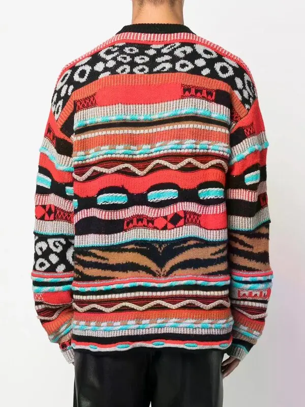 LANEUS Contrast Patterned Jacquard Jumper