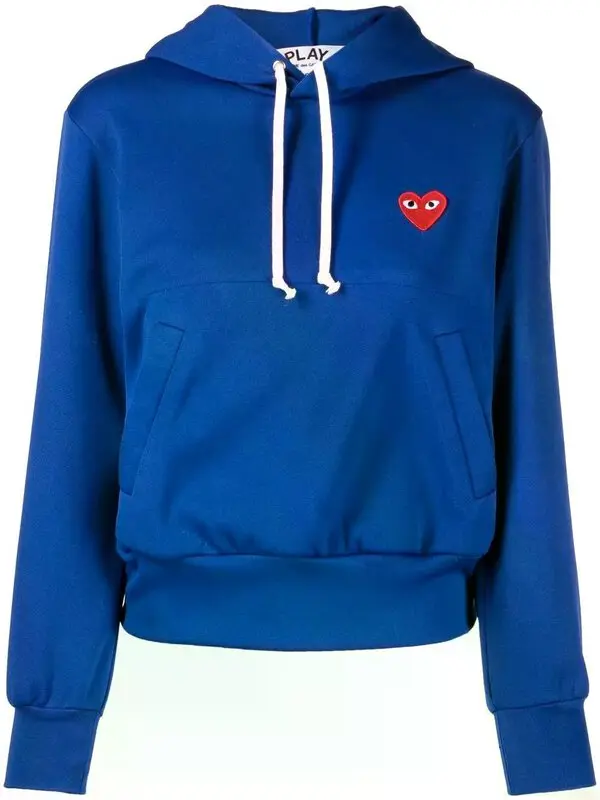 Play Comme Des Garcon Heart-patch Drawstring Hoodie - Blue