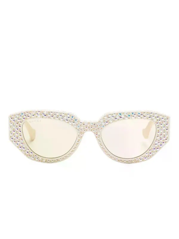 Gucci Double G Rhinestone-embellished Sunglasses - Neutrals