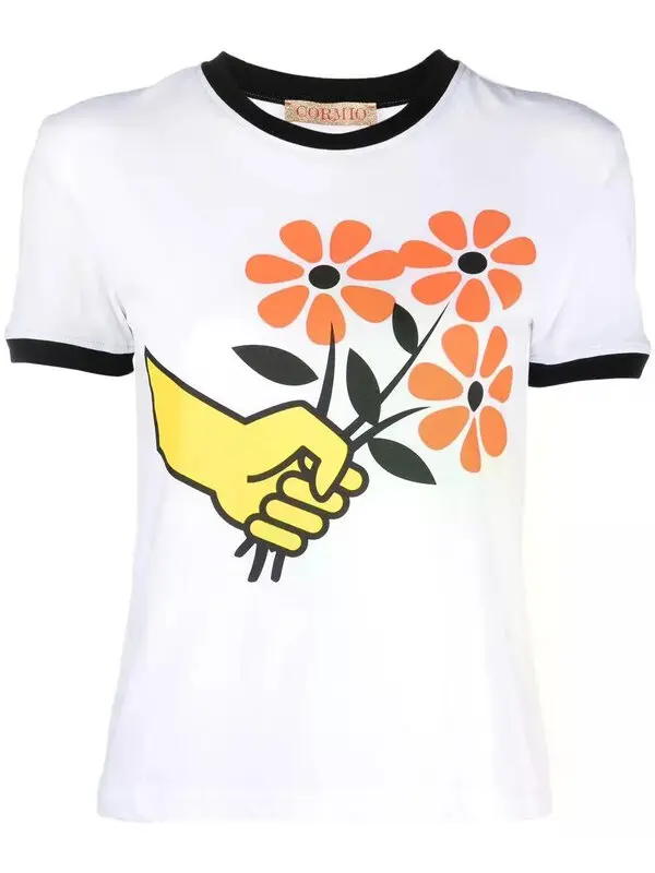 CORMIO Mazzolino Fiori Ringer T-shirt - White