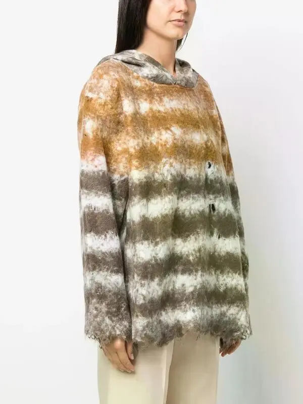 VITELLI Distressed Stripe Print Wool Hoodie