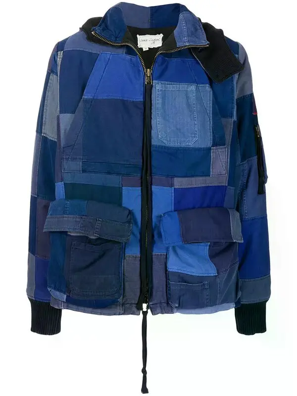 GREG LAUREN Patchwork Cotton Coat - Blue