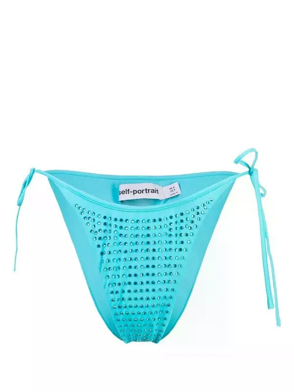 SELF-PORTRAIT Crystal-embellished Bikini Bottoms - Blue