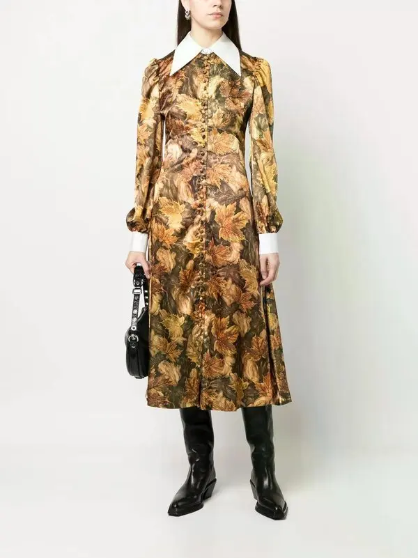 ERL Leaf-print Shirt Dress