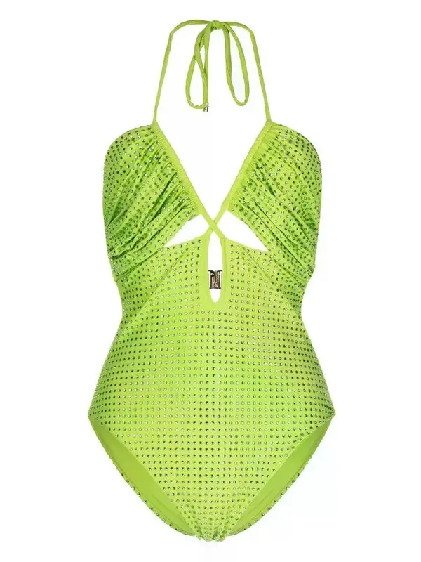 SELF-PORTRAIT Hot-fix Embellished Strappy Swimsuit - Green