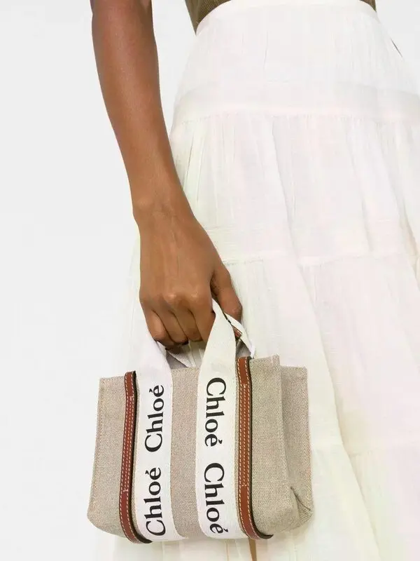 Chloé Mini Woody Linen Tote Bag - Neutrals