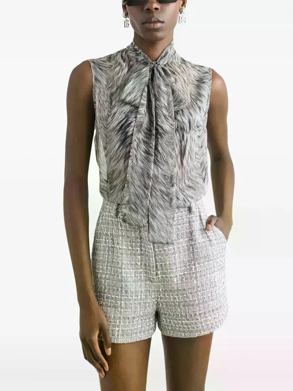 Dolce & Gabbana Sleeveless Top With Fur Print And Pussy Bow