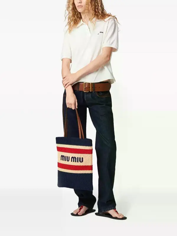 Miu Miu Striped Crochet Tote Bag